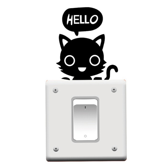 Jual Stiker Dekorasi Saklar Lampu Motif Kucing Hello Lucu Decal Wall ...