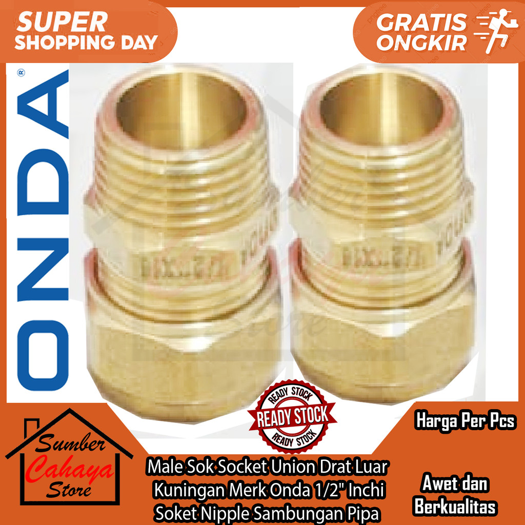 Jual Male Sok Merk ONDA 1/2" Socket Union Drat Derat Luar Kuningan ...