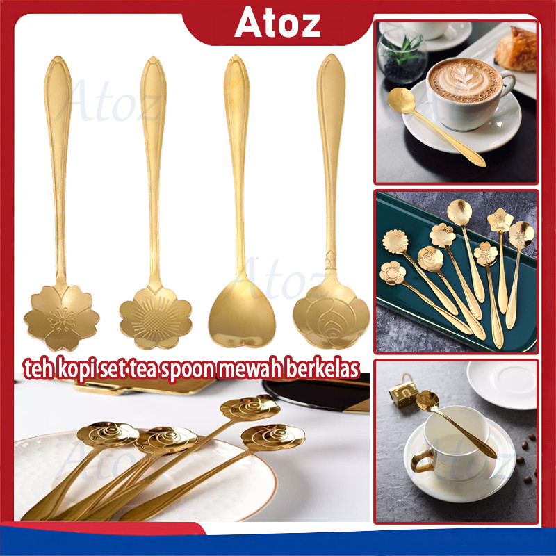 Jual teh kopi set tea spoon mewah berkelas / sendok bunga/ sendok teh ...
