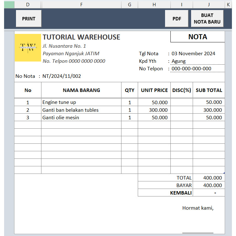 Jual Template Excel Nota Penjualan Semi Kasir Printer Thermal Auto ...