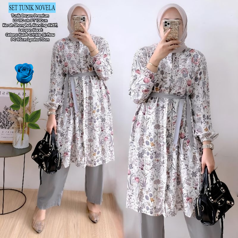 Jual Novela Set Tunik One Set Wanita Busui Kekinian Rayon Premium Baju ...