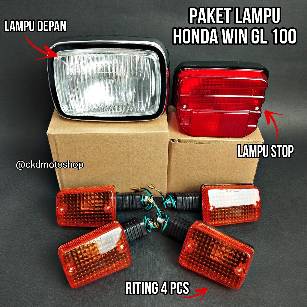 Jual Paket Penerangan Win Old GL 100 Headlamp Stoplamp Lampu sein ...