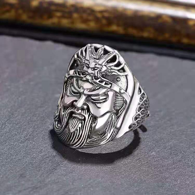 Jual Cincin Guan Gong perak polos Yibo Yuntian Guan Yu Erye pola skala naga membuka jari ...