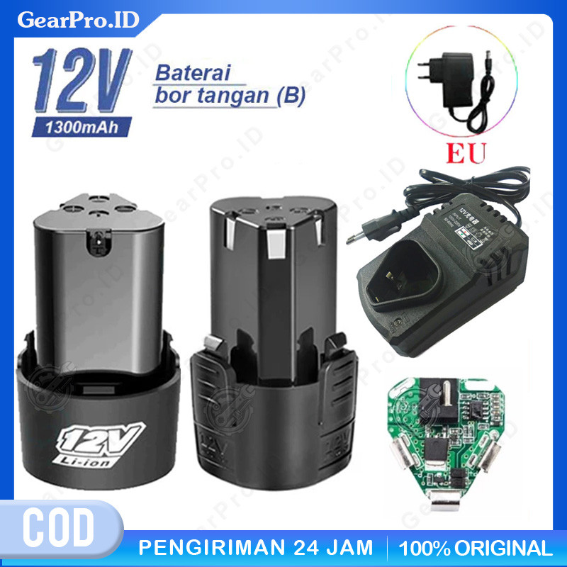 Jual [2Pcs] Baterai Mesin Bor Cas 12 Volt 1300mAh Cordless Drill+Charge ...