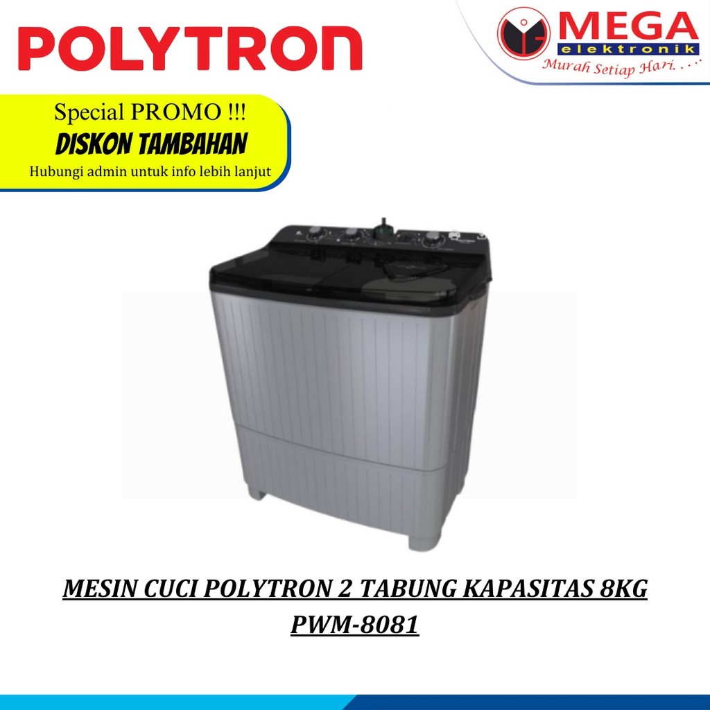 Jual MESIN CUCI POLYTRON 2 TABUNG KAPASITAS 8KG PWM-8081 | Shopee Indonesia