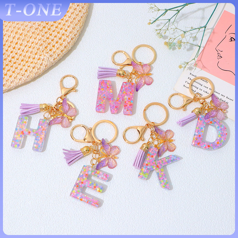 Jual CUSTOM RESIN KEYCHAIN INITIALS ALPHABET EDITION | BUTTERFLY UNGU ...
