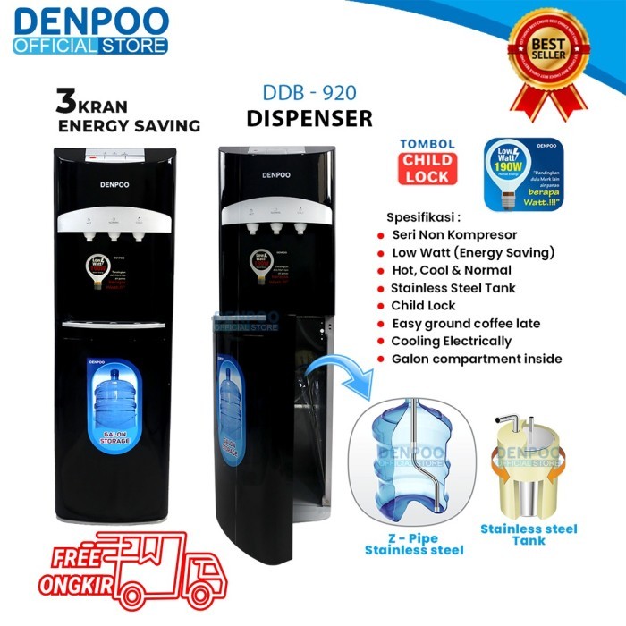 Jual Denpoo Dispenser DDB-920 Standing Galon Bawah, Hot, Cold & Normal ...