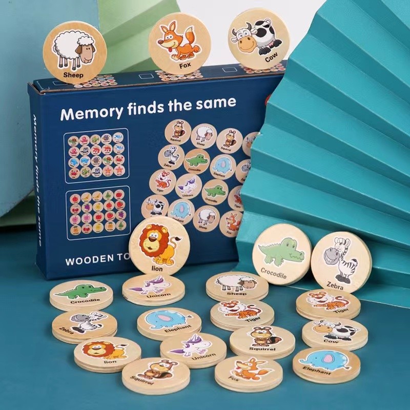Jual ildren Educational Wooden Memory Game Animal Fruits Cognitive Baby ...