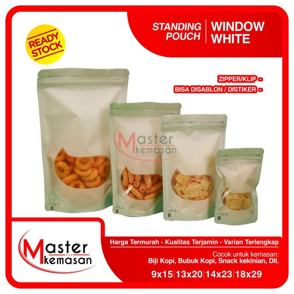 Jual (1 PACK ISI 100 PCS) Standing Pouch Window Transmetz Putih 9X15 ...