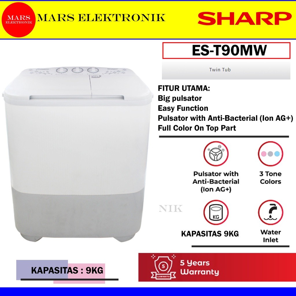 Jual MESIN CUCI SHARP ES-T90MW / 9 KG / ES T 90 MW / EST90MW / FREE ...