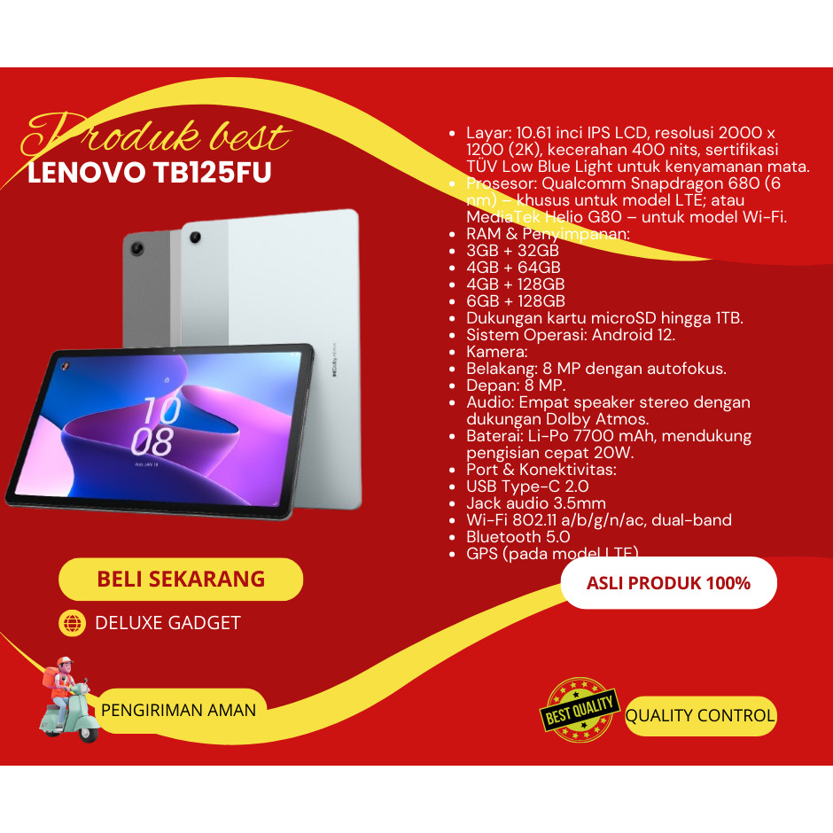 Jual TABLET TAB LENOVO M10 Plus 3rd Gen TIPE MODEL TB125FU SECOND ONLY ...