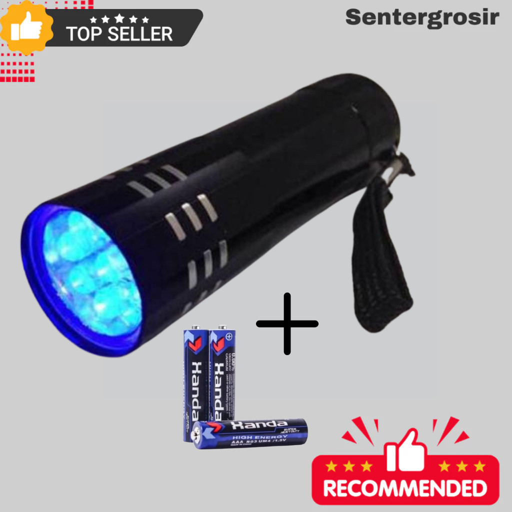 Jual Senter Kecil Ultraviolet 400 nm 9 LED / Center UV 9 Lampu 400 nm / Senter Kecil / Senter ...