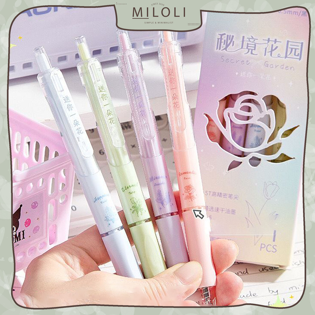 Jual [MILOLI] 4Pcs FLOWER GEL PEN 0,5mm Pen Black Ink Mekanik Pena ...