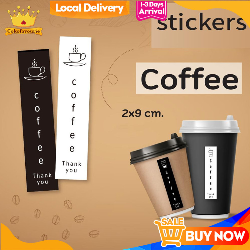 Jual COD Stiker Cangkir Kopi Stiker Persegi Panjang Hitam Putih Stiker ...