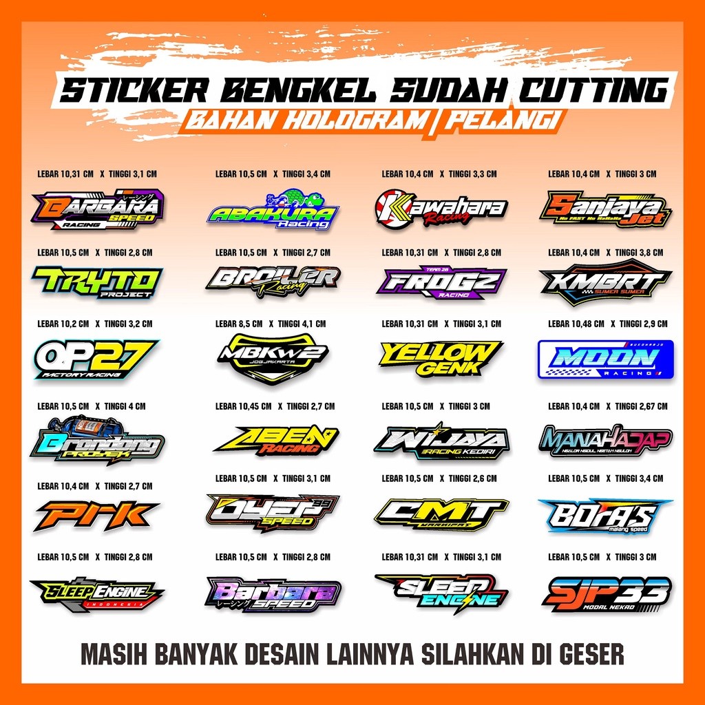 Jual sticker bengkel lengkap terbaru viral / sticker bengkel hologram ...