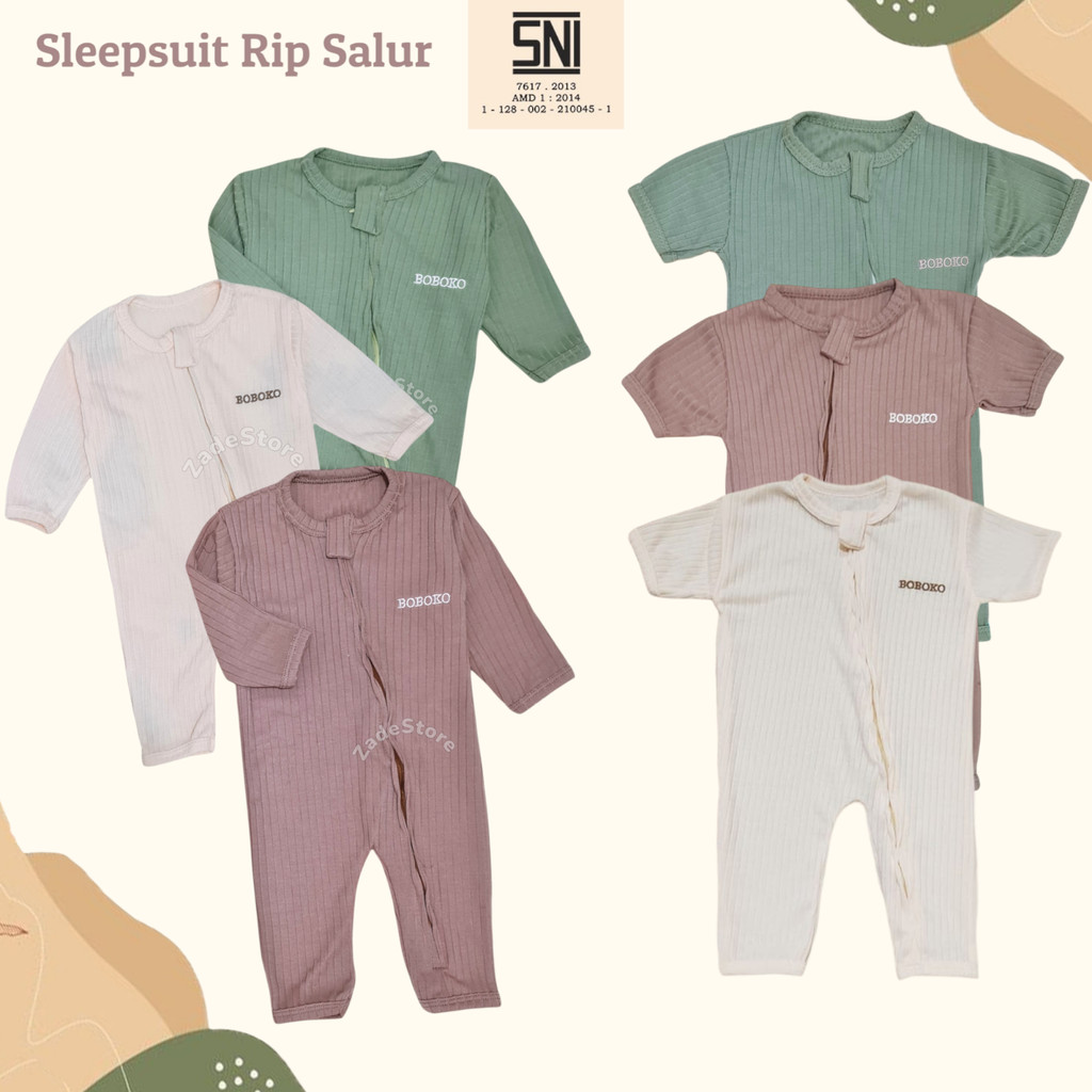 Jual Sleepsuit bayi lengan Panjang Pendek BOBOKO bahan rip salur 0-6bln ...