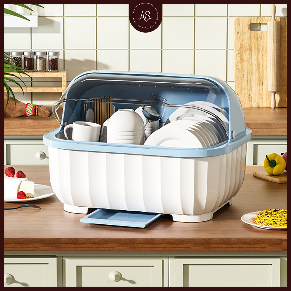 Jual AS Rak Piring Tertutup Plastik Besar Rak Pengering Rak Piring ...