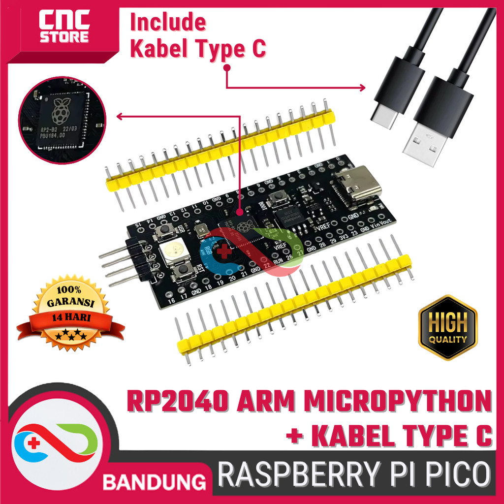 Jual Raspberry Pi Pico RP2040 ARM Microcontroller Board dengan MicroPython & Kabel Type-C ...
