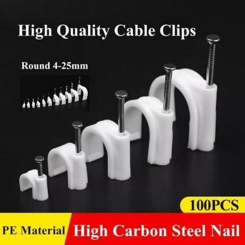 Jual Isi 100 Pcs Paku Klem Kabel Klip Paku Beton Asli Clamp Cable 6 7 8 ...