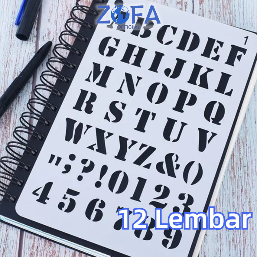 Jual 12 Lembar Penggaris Cetakan Huruf Angka Penggaris Sablon Stensil ...