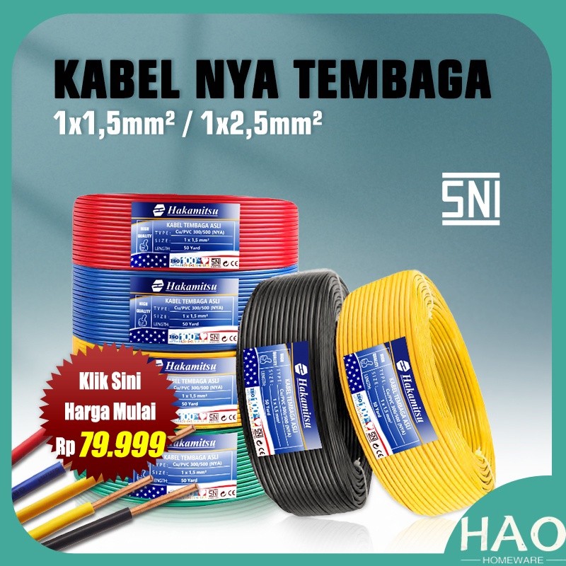 Jual Kabel Kawat NYA 1 x 1,5mm 2,5mm 50 Yard Full / Kabel Listrik Tembaga Murni PVC SNI / Mrek ...