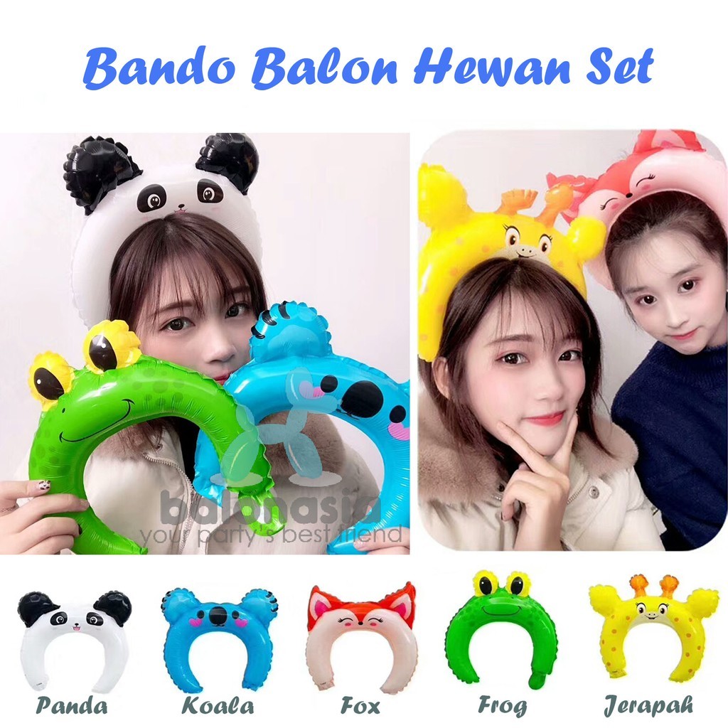 Jual Bando Balon Hewan Set isi 5pcs (panda, koala, fox, frog, jerapah ...