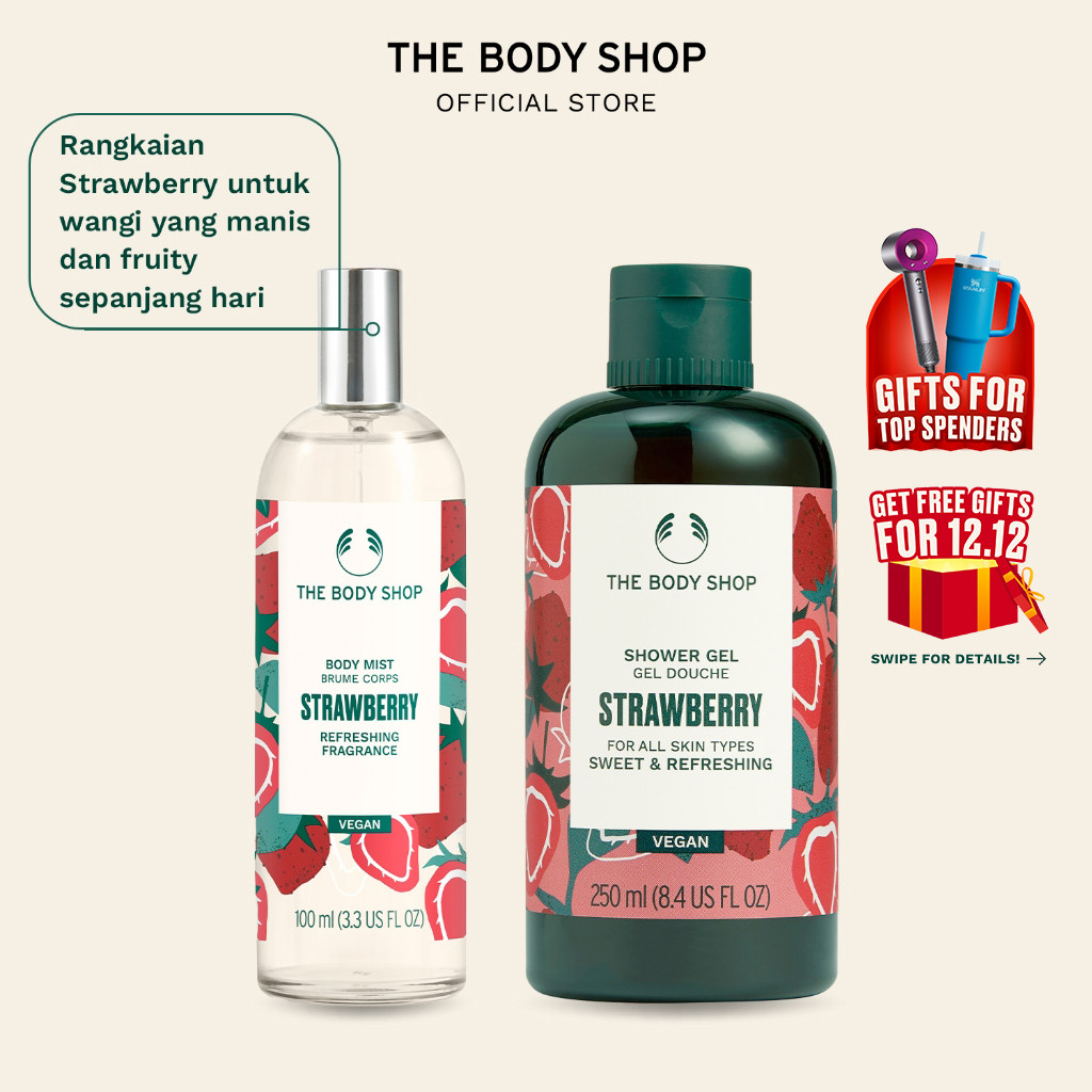Jual The Body Shop Strawberry Body Mist + Strawberry Shower Gel ...