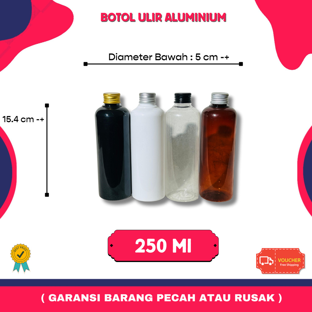 Jual Botol 250ml Tutup Ulir Aluminium Gold Silver Hitam N24 | Botol Ulir Aluminium 250 ml Neck ...