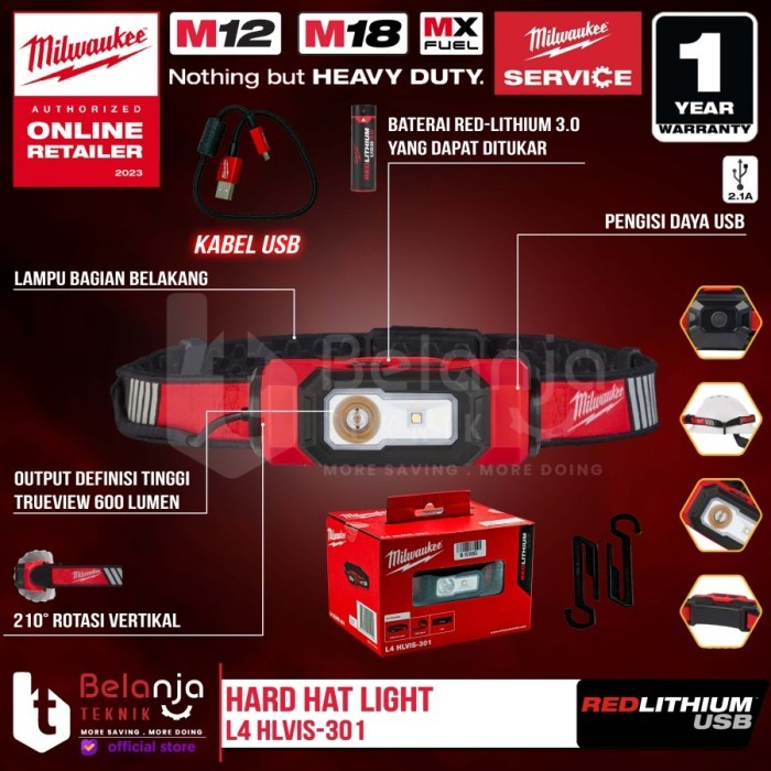 Jual Helm Safety Milwaukee Helmet Proyek + Senter Head Lamp Milwaukee ...