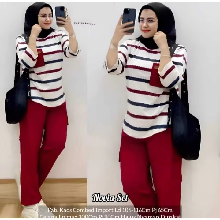 Jual One Set Cargo Combed 24s Pakaian Wanita Jumbo Kombinasi Baju Garis ...