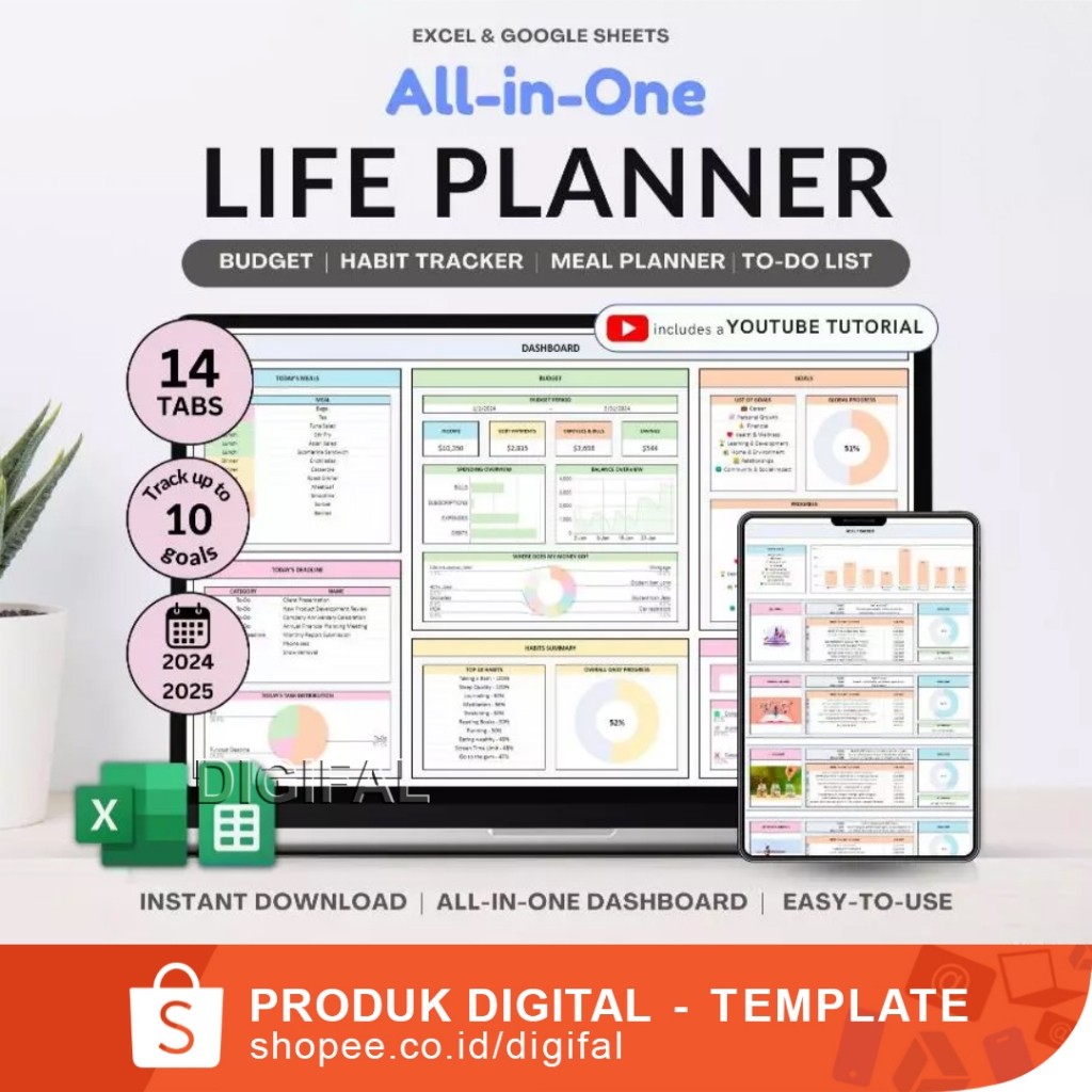 Jual Paket Komplit 10 in 1 - Life Planner GoogIe Sheets Planner Digital ...