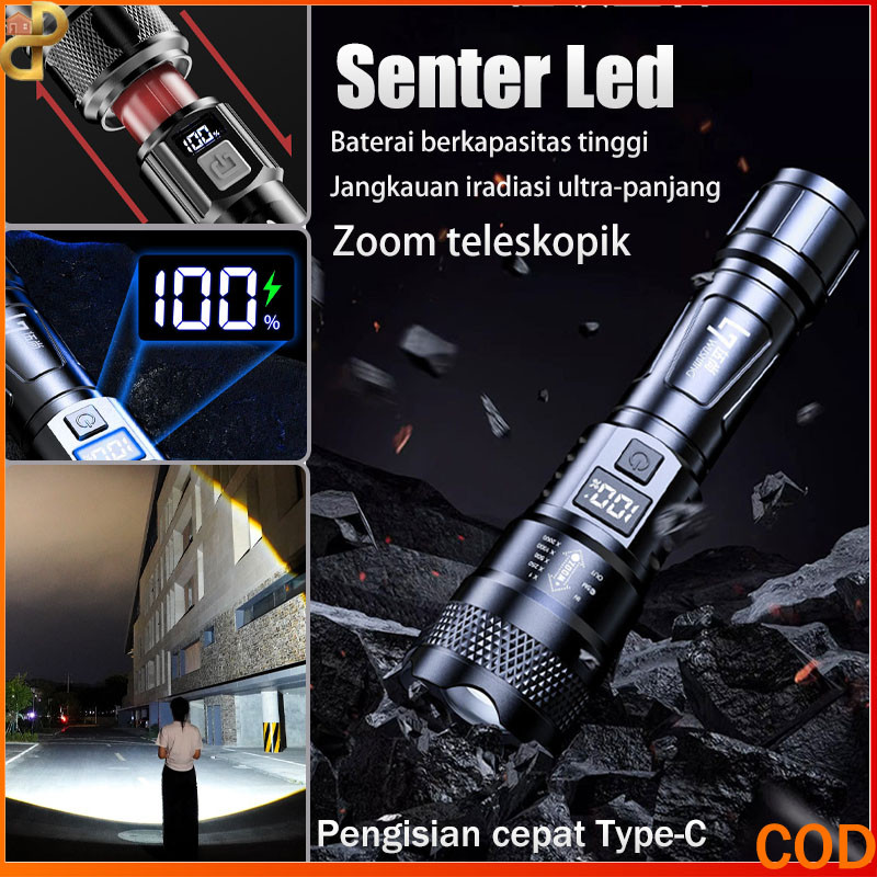 Jual Senter LED Super Terang Outdoor Jarak Jauh Anti Air Type-C Pengisian Cepat 18650 Battery ...