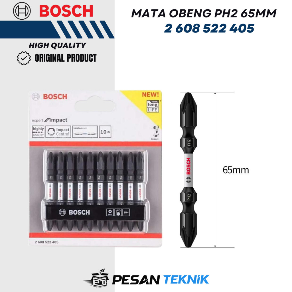 Jual Mata Obeng Impact Screwdriver Bit PH2 65mm Bosch 2608522405 ...