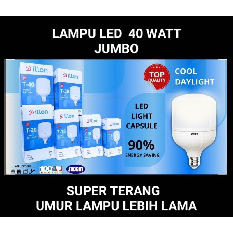 Jual LAMPU LED 40 WATT DILLON HEMAT ENERGI 90% CAHAYA PUTIH TERANG COOL DAYLIGHT TK-5 | Shopee ...
