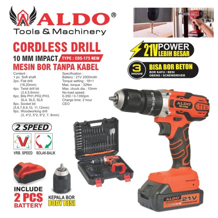 Jual MESIN BOR BATERAI CASH SET CORDLESS DRILL 10 MM IMPACT TYPE : CDS ...