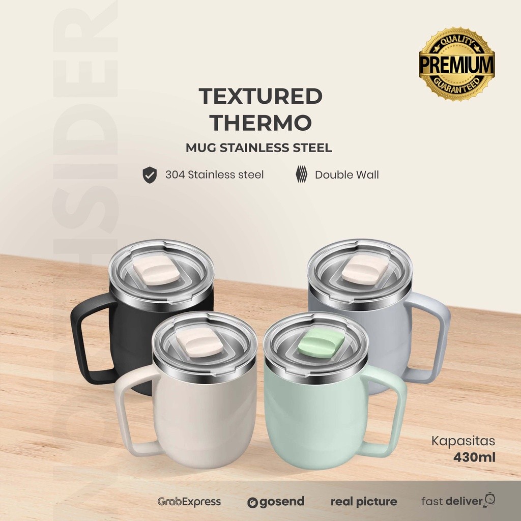 Jual Cangkir gelas kopi handle textured thermo mug stainless 430ml E-8055 | Shopee Indonesia