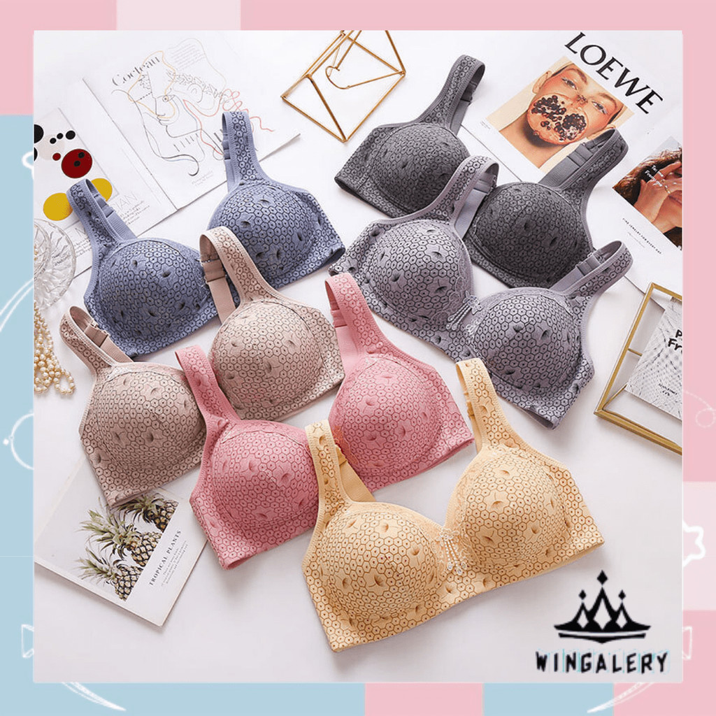 Jual WINGALERY Bra big size tanpa kawat motif bunga import murah BH ...