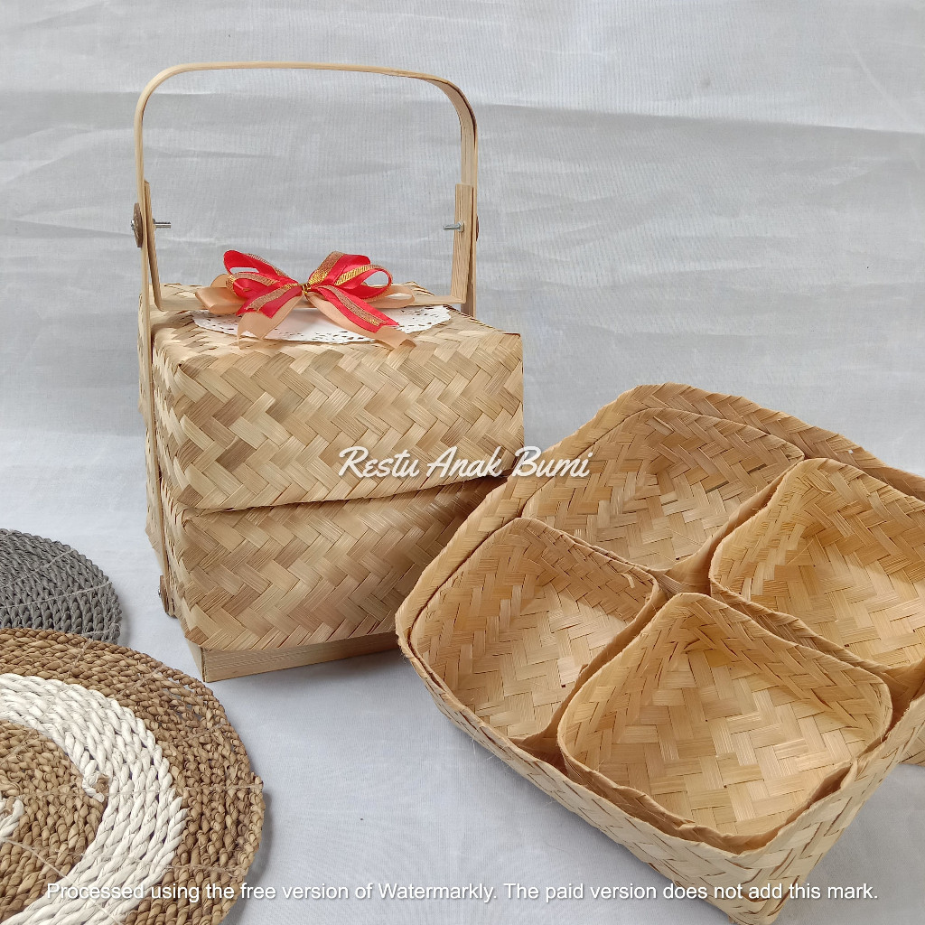 Jual Besek Tenteng Natural Sekat Susun 2 20cm 25cm Pita Kertas | box ...