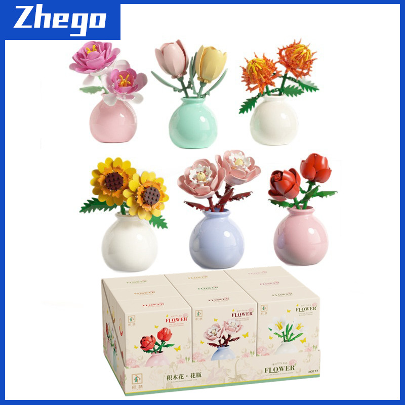 Jual Mainan Blok Bricks Bunga Pot Sukulen DIY Rose Sun Flower Susun ...