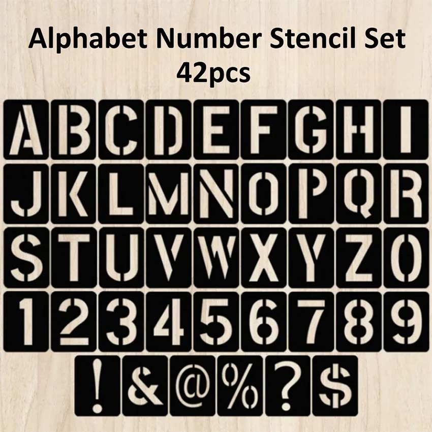 Jual 42 Buah Stencil Angka Huruf Alfabet Plastik Portable - Cetakan ...