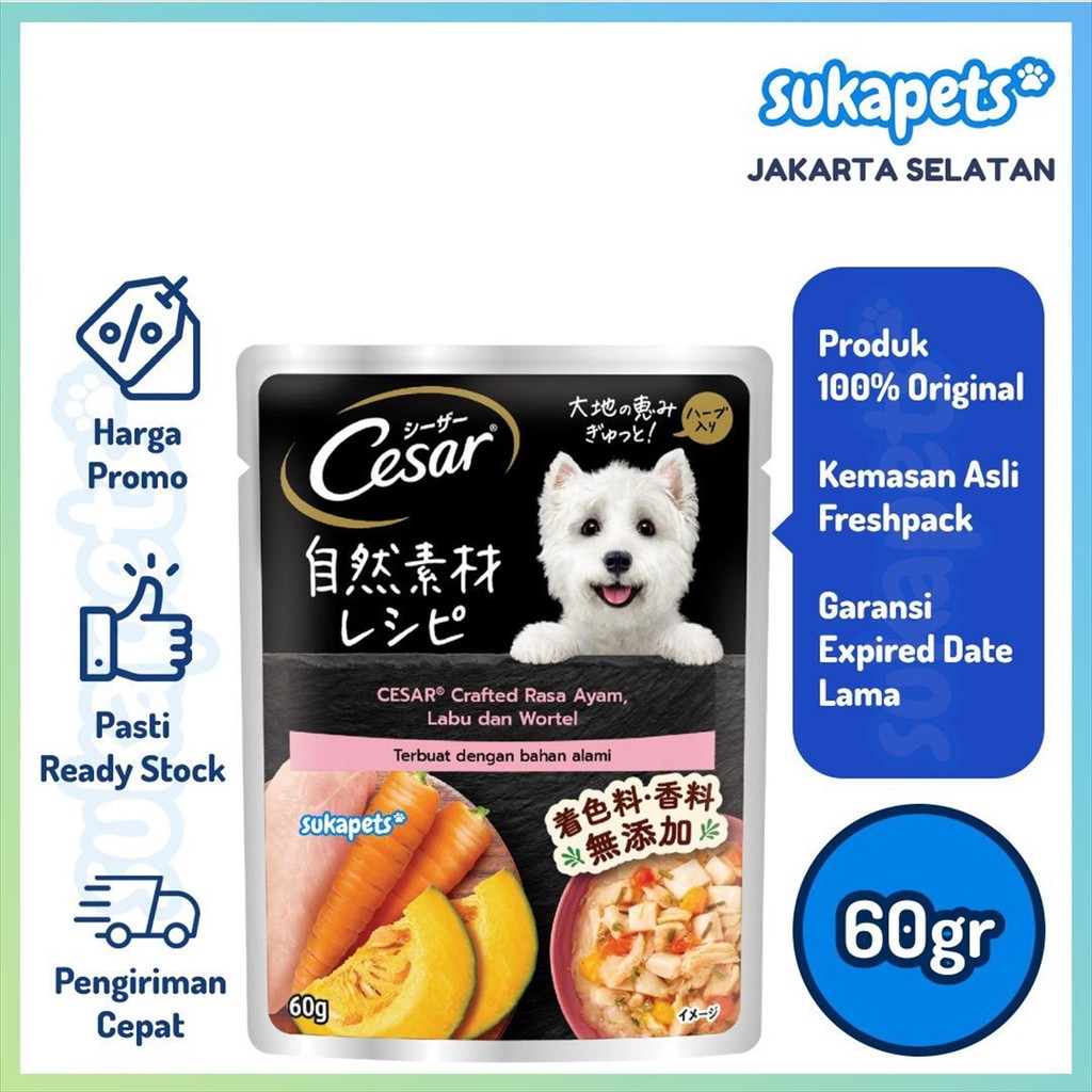 Jual Cesar Pouch Rasa Ayam Labu Wortel Makanan Anjing Basah 60gr ...