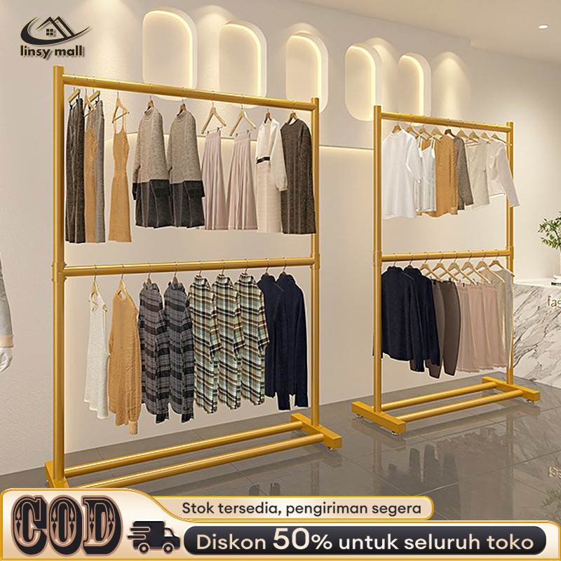 Jual df33 Rak Baju Gantung Berdiri 2 Susun Rak Gantungan Baju Besi Rak ...
