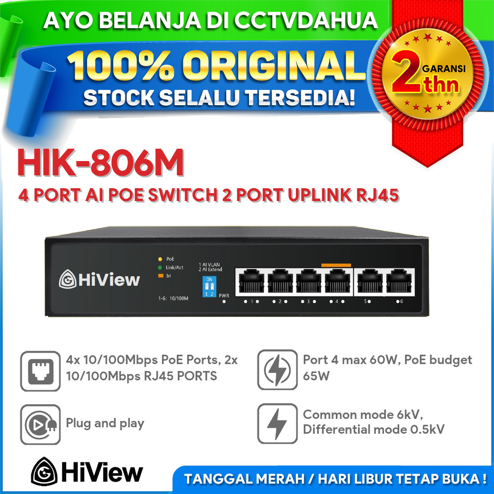 Jual HIVIEW HIK-806M 4 PORT AI POE SWITCH 2 PORT UPLINK RJ45 | Shopee Indonesia