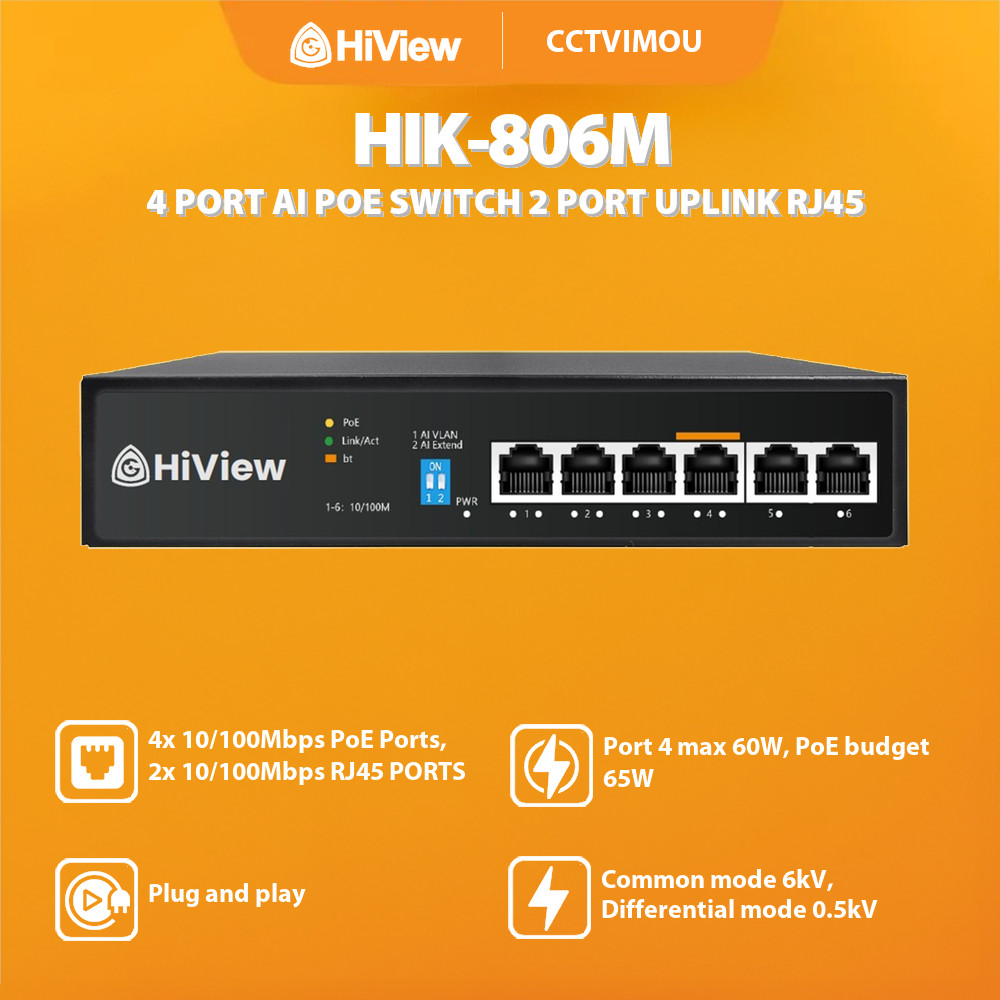 Jual HIVIEW HIK-806M 4 PORT AI POE SWITCH 2 PORT UPLINK RJ45 | Shopee Indonesia