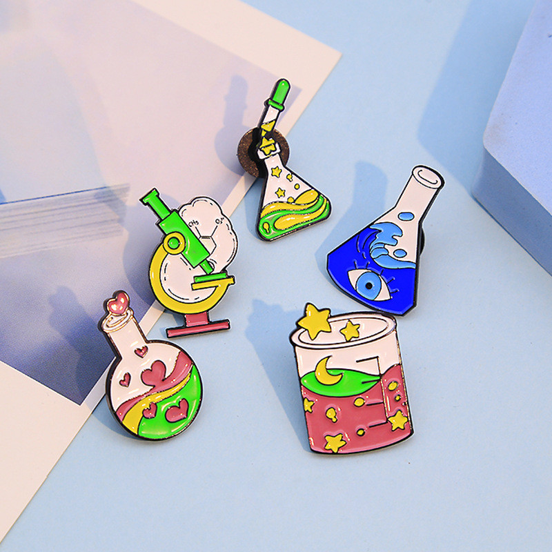 Jual Classic Science Experiment Enamel Pins Chemical Biology Microscope ...