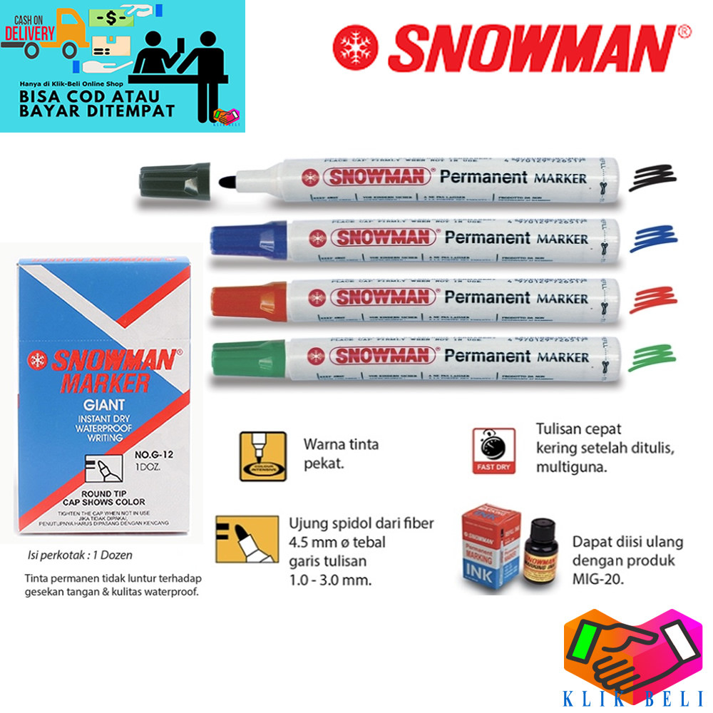 Jual Spidol Permanen Snowman Marker G-12 Spidol Permanent Tidak Bisa ...