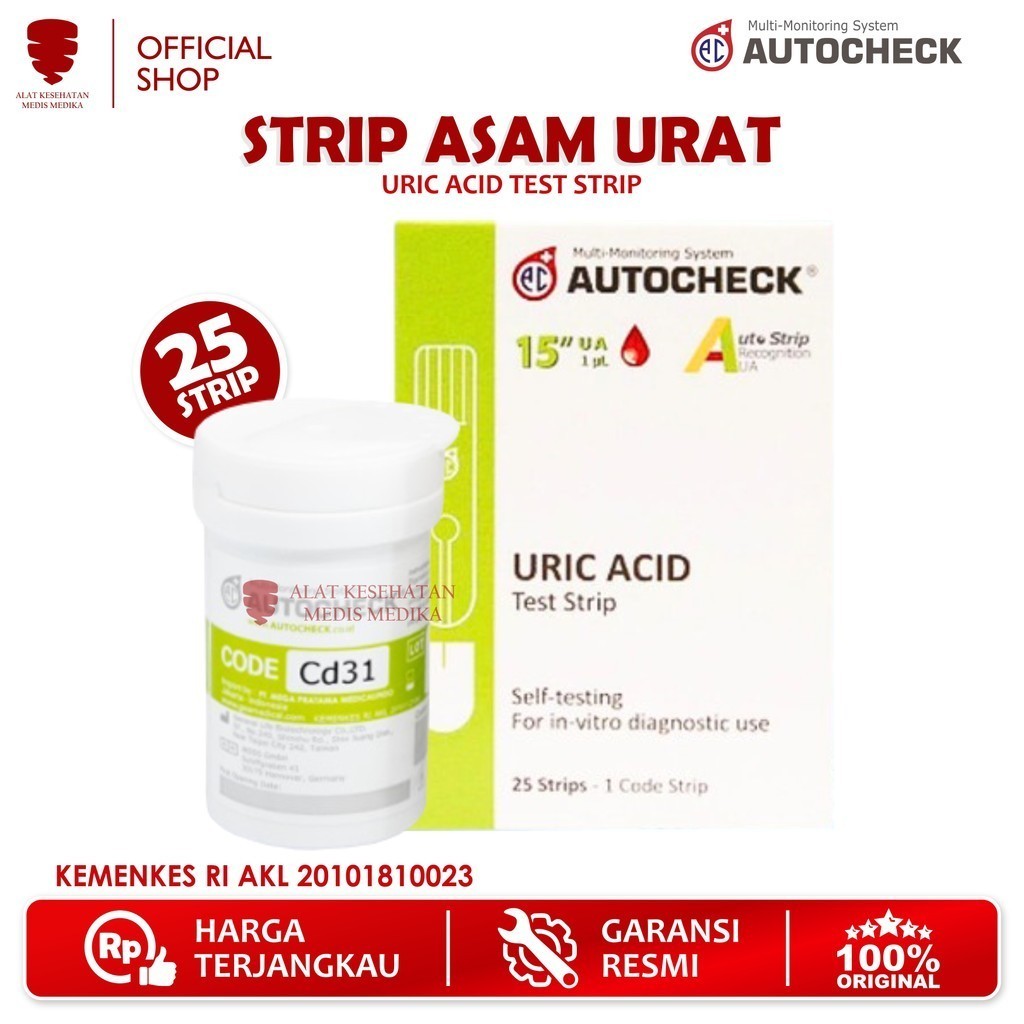 Jual Strip Autocheck Uric Acid Test Cek Asam Urat Refill Isi 25 Auto ...