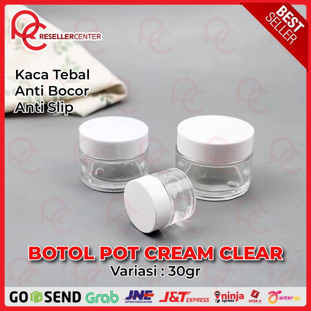 Jual Receller Center Botol Pot Cream 30gr Kaca Clear / Jar Kaca Tutup ...