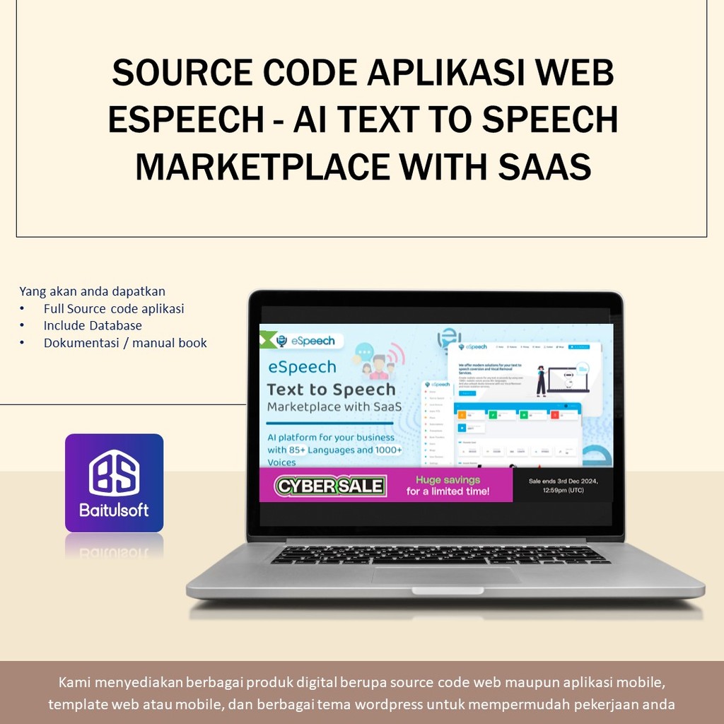 Jual SOURCE CODE APLIKASI WEB ESPEECH - AI TEXT TO SPEECH MARKETPLACE WITH SAAS | Shopee Indonesia