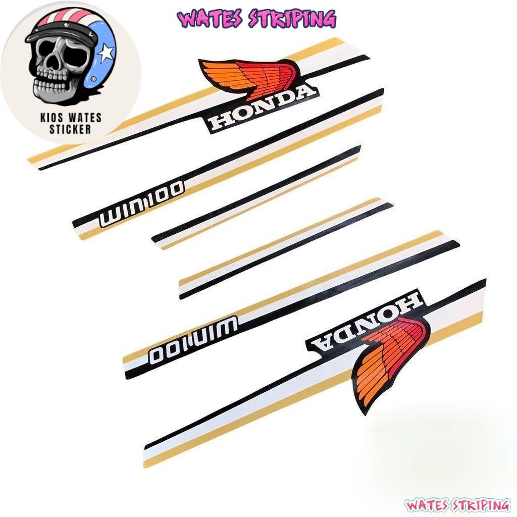 Jual Striping Decal Polet Sticker honda win 100 hitam putih gold body ...